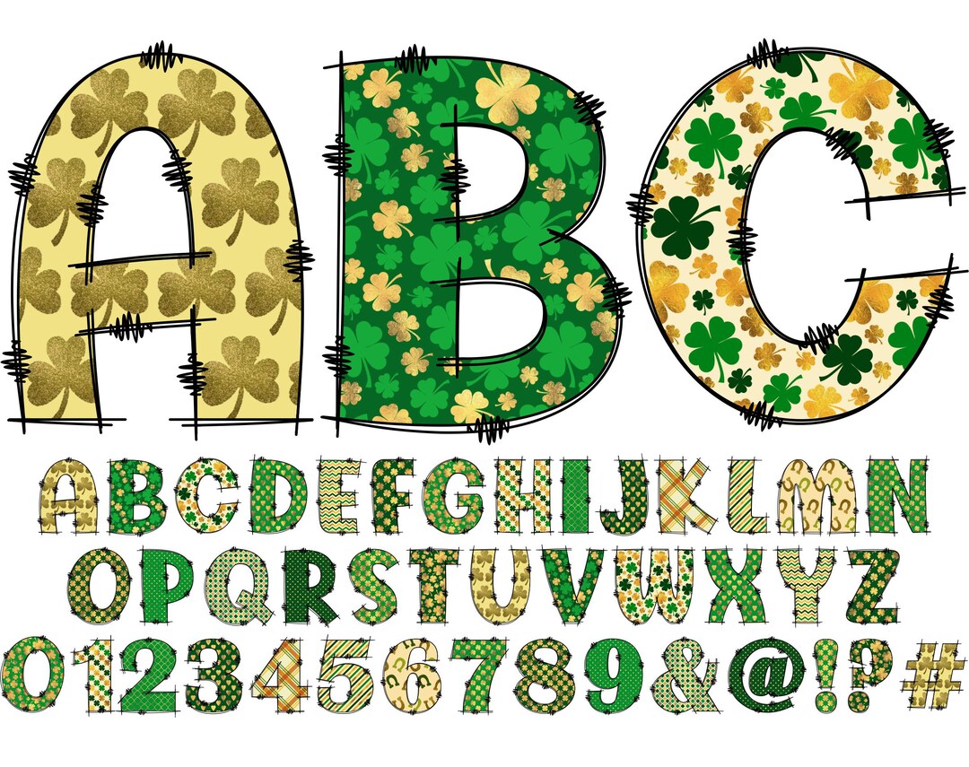 St Patrick's Day Letters PNG, Shamrock Alphabet Clip Art, Doodle Irish ...