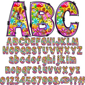 BUNDLE Spring Floral Alphabet PNG, Doodle Alpha, Doodle Flowers, Doodle ...