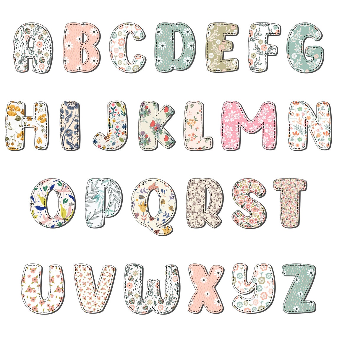 Faux Applique Spring Floral Alphabet PNG Doodle Alpha PNG - Etsy