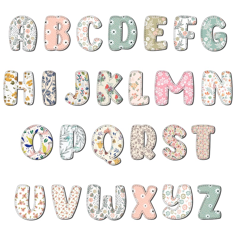 Faux Applique Spring Floral Alphabet PNG, Doodle Alpha, Doodle Flowers ...