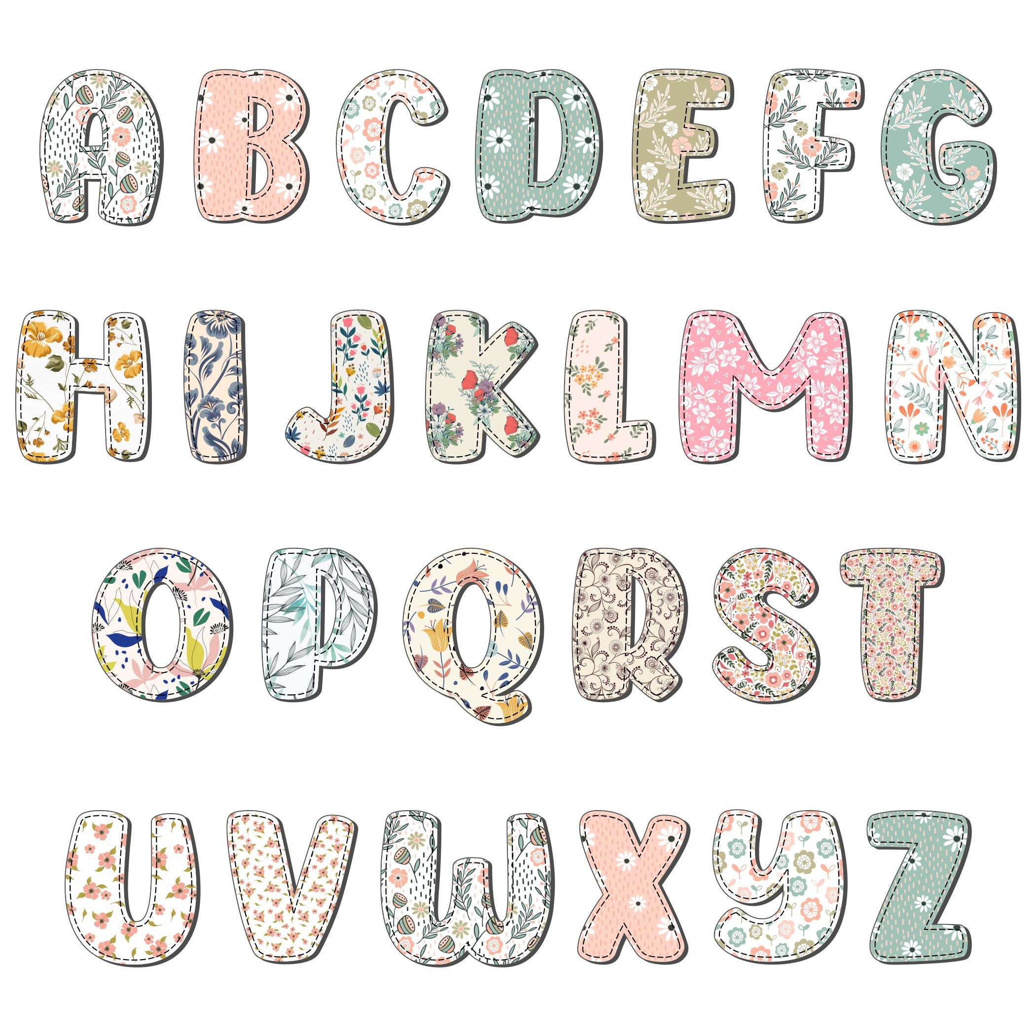Faux Applique Spring Floral Alphabet PNG, Doodle Alpha, Doodle Flowers ...