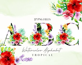 Watercolor Flowers Alphabet PNG Tropical Floral Alphabet Clip - Etsy