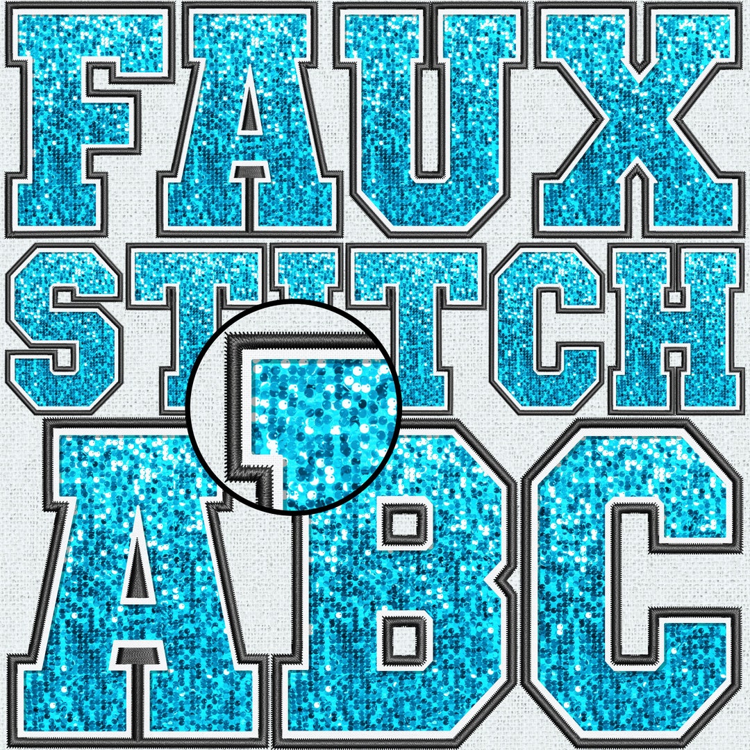Faux Embroidery Light Blue Sequin Letters, Faux Sequin Patch, Faux ...