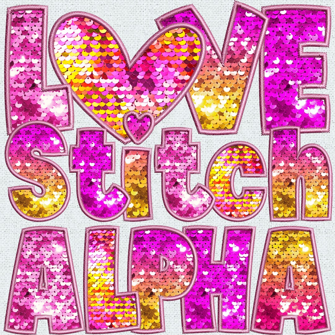 Faux Embroidery Sequin Letters BUNDLE, Valentine Faux Sequin, Faux ...