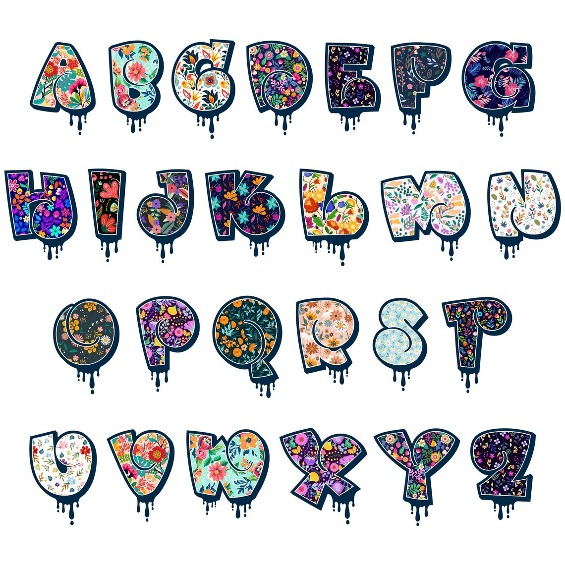 Graffiti Spring Floral Alphabet PNG, Alpha Pack, Doodle Flowers, Doodle ...