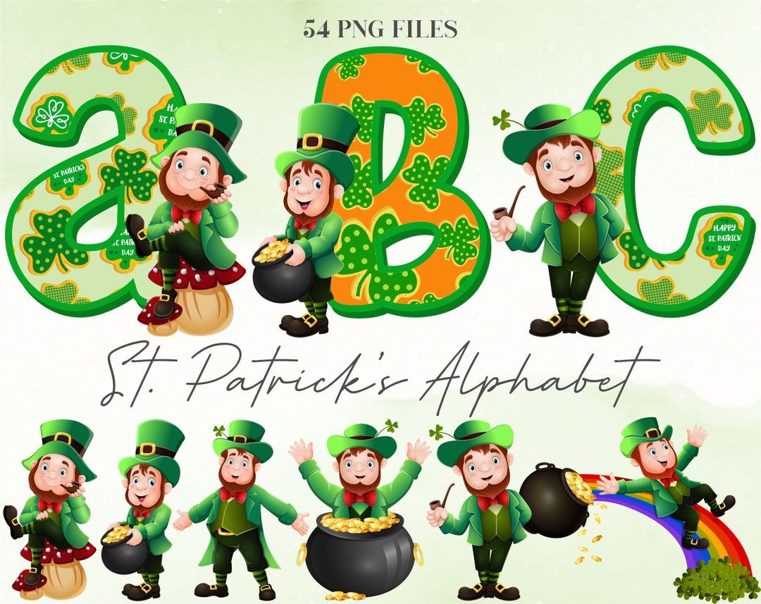 St Patrick's Day Letters PNG, Shamrock Alphabet Clip Art, Sublimation ...