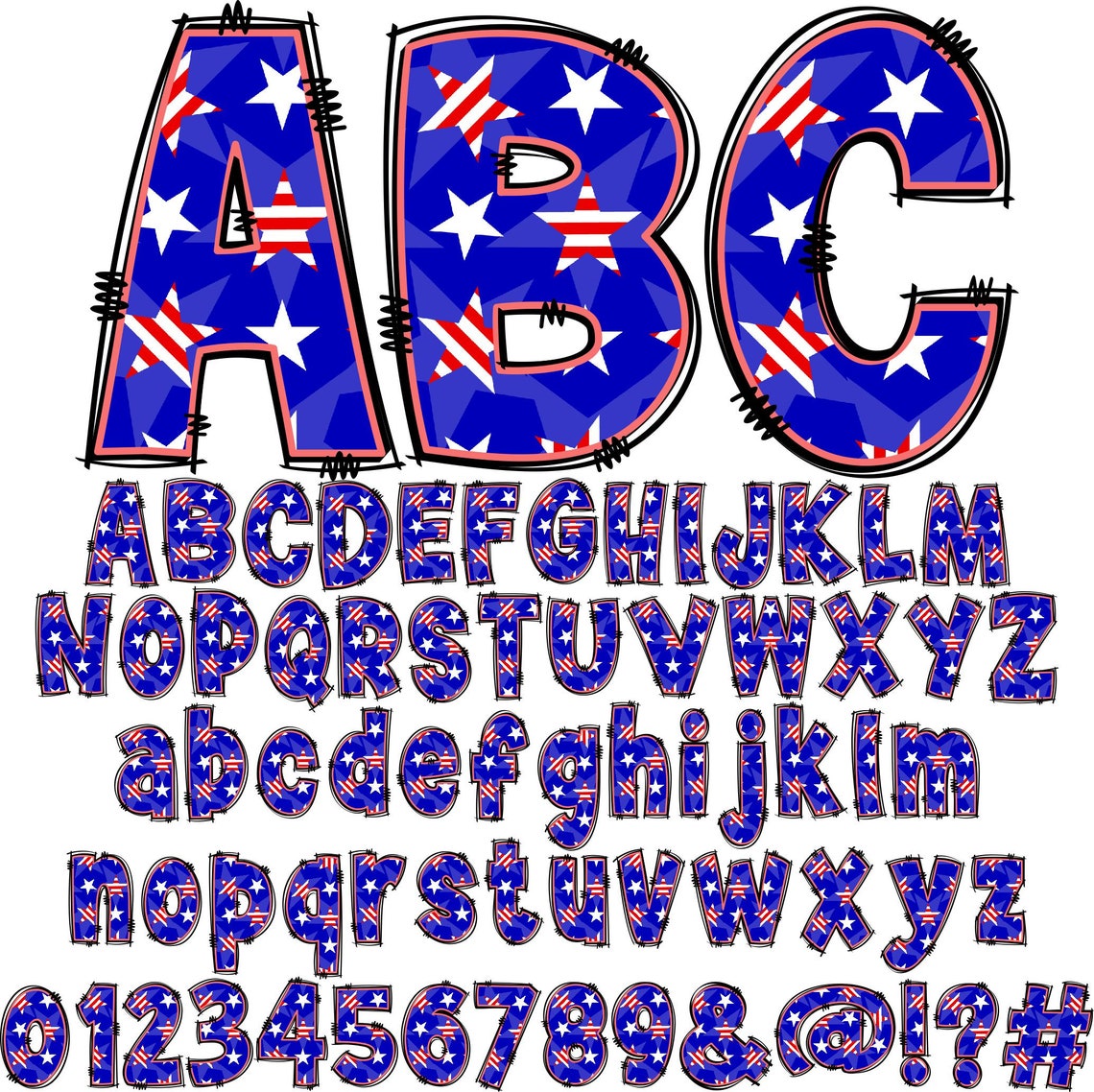 BUNDLE Patriotic Alphabet PNG Doodle Alpha 4th of July - Etsy