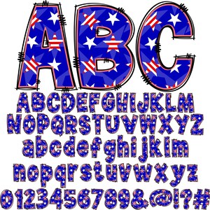 BUNDLE Patriotic Alphabet PNG, Doodle Alpha, 4th of July, Independence ...