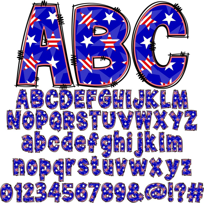 BUNDLE Patriotic Alphabet PNG Doodle Alpha 4th of July - Etsy