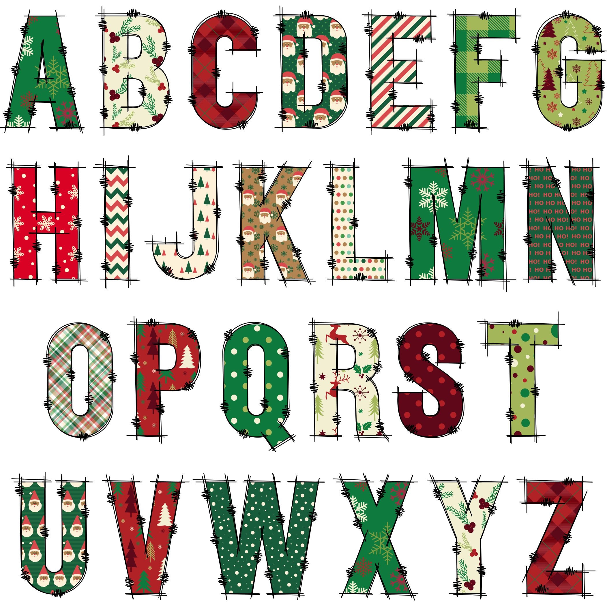 Christmas Clipart Letters PNG Wrapping Paper Alphabet Clip | Etsy
