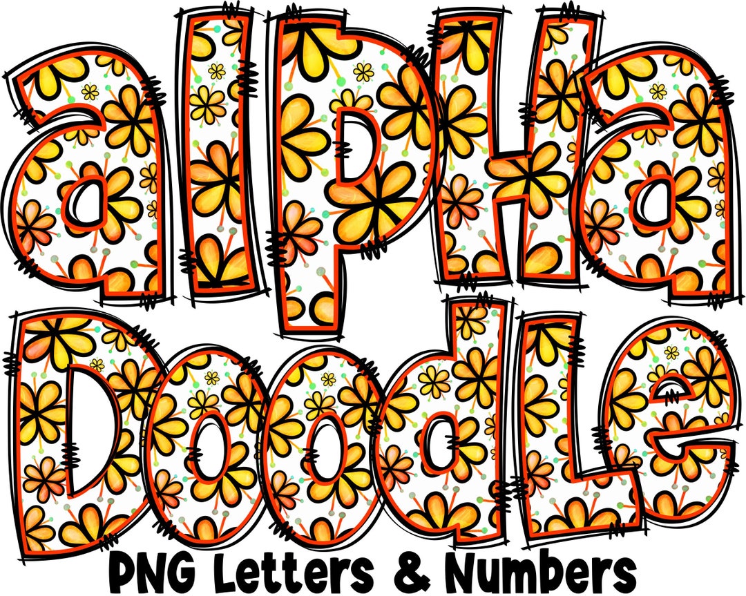 Floral Letters & Numbers PNG, Alpha Doodle, PNG Letters, Floral Doodle ...