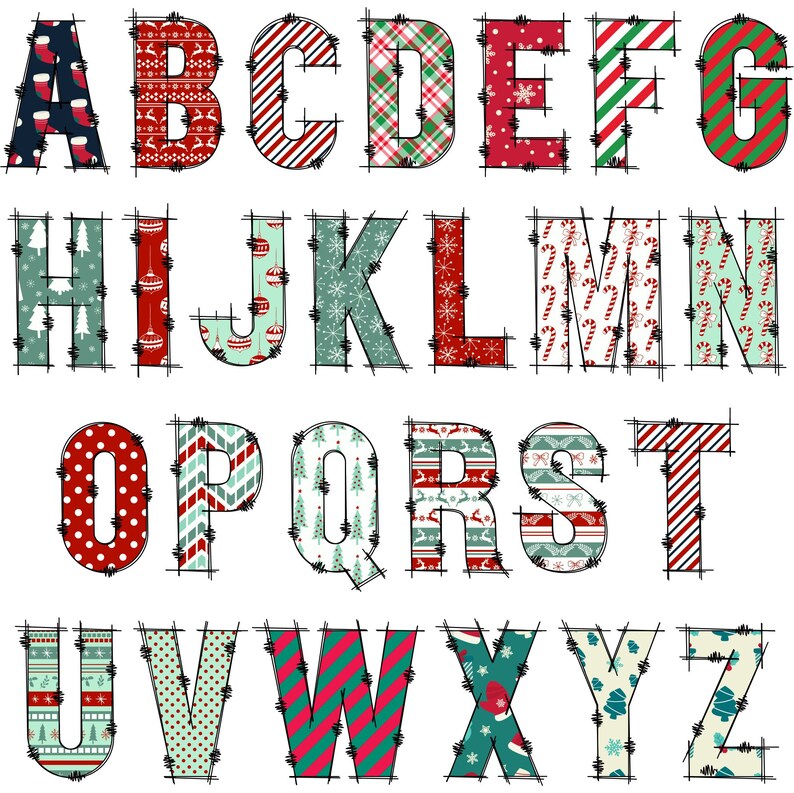 Christmas Clipart Letters PNG Red Wrapping Paper Alphabet | Etsy