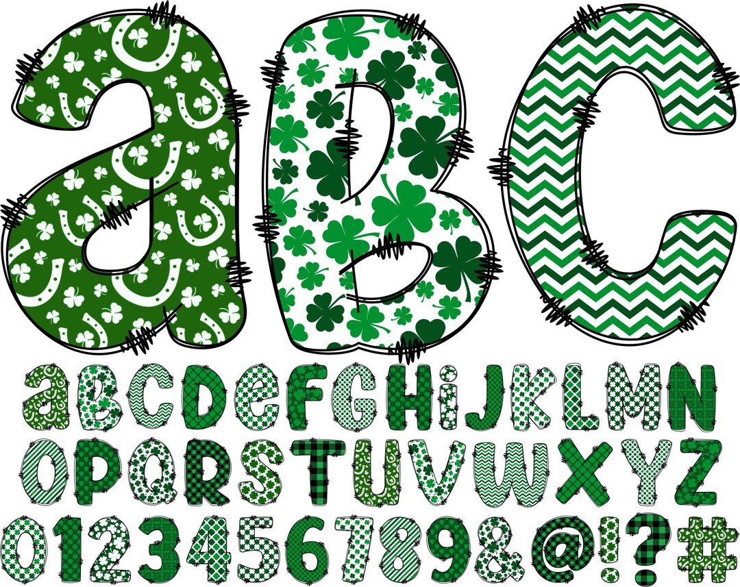 St Patrick's Day Letters PNG, Shamrock Alphabet Clip Art, Doodle Irish ...