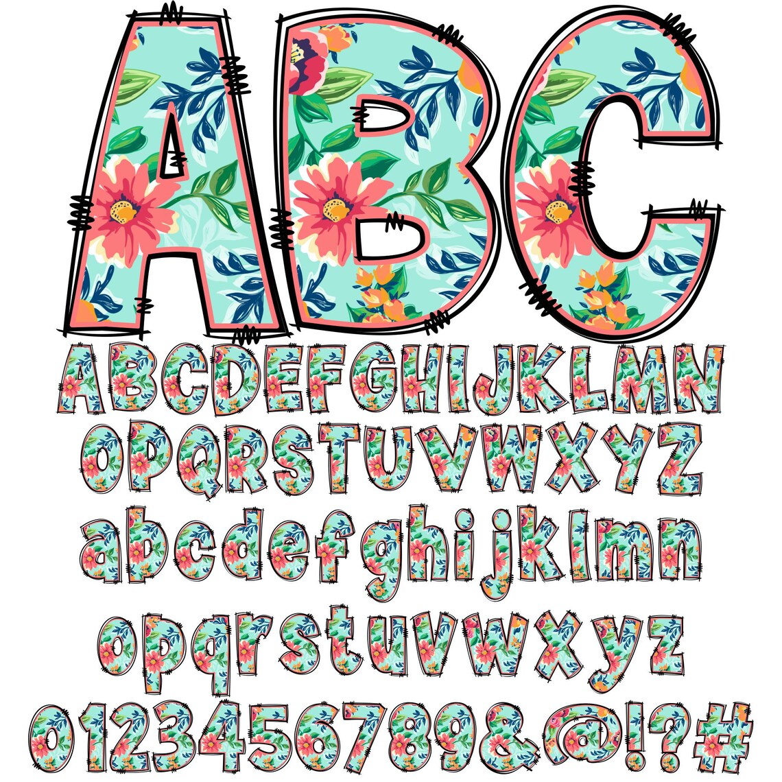 BUNDLE Spring Floral Alphabet PNG Doodle Alpha Doodle - Etsy