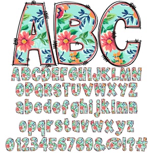 BUNDLE Spring Floral Alphabet PNG, Doodle Alpha, Doodle Flowers, Doodle ...