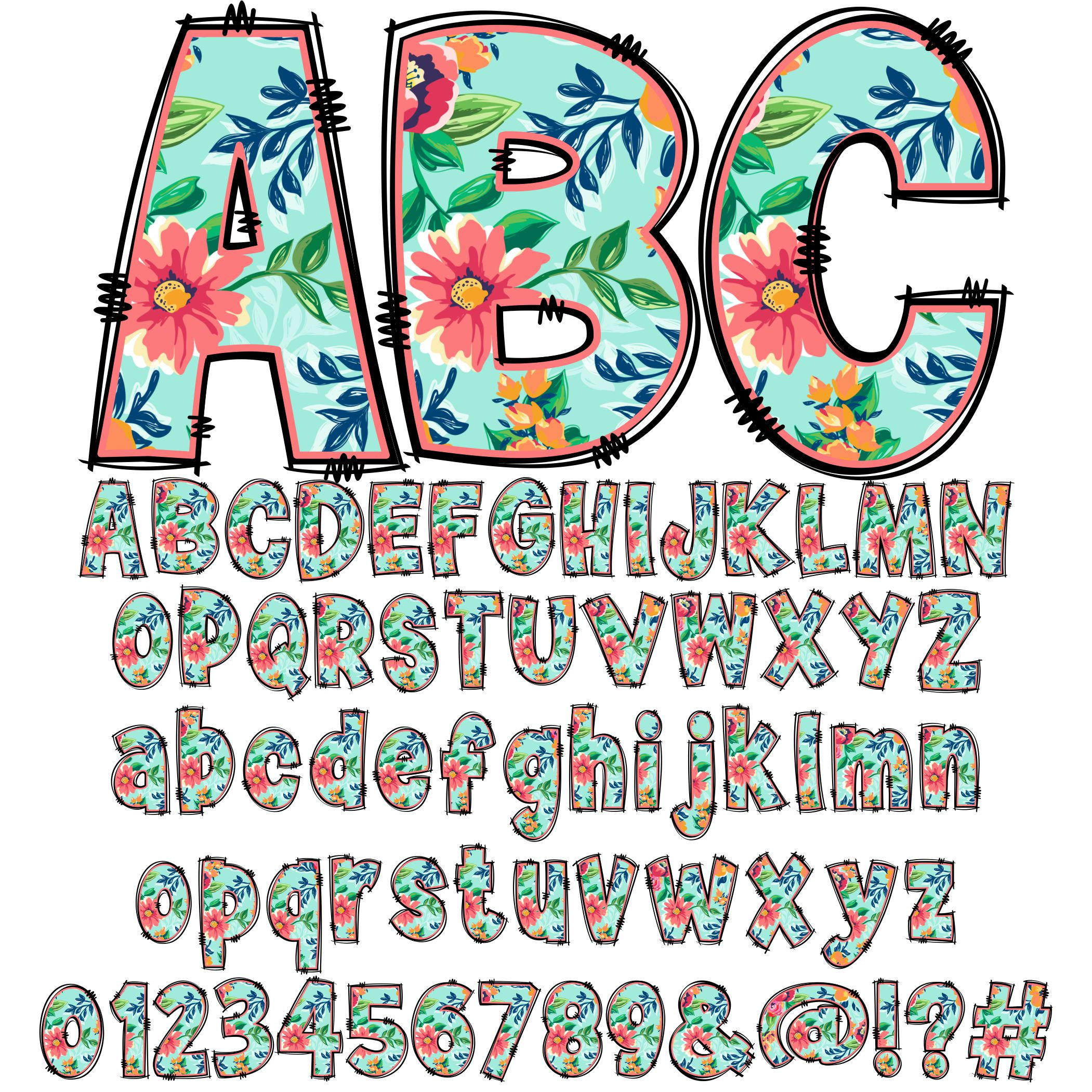 BUNDLE Spring Floral Alphabet PNG Doodle Alpha Doodle - Etsy