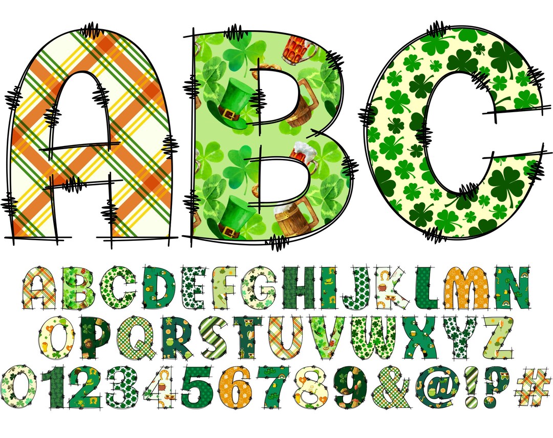 St Patrick's Day Letters PNG, Shamrock Alphabet Clip Art, Doodle, St ...