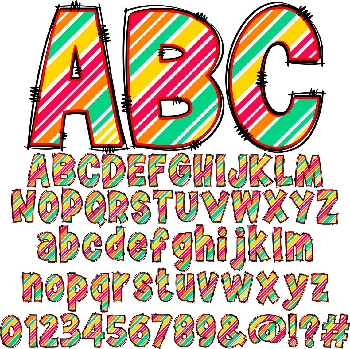 Stripe Letters & Numbers PNG, Summer Letters, Alpha Doodle, PNG Letters ...
