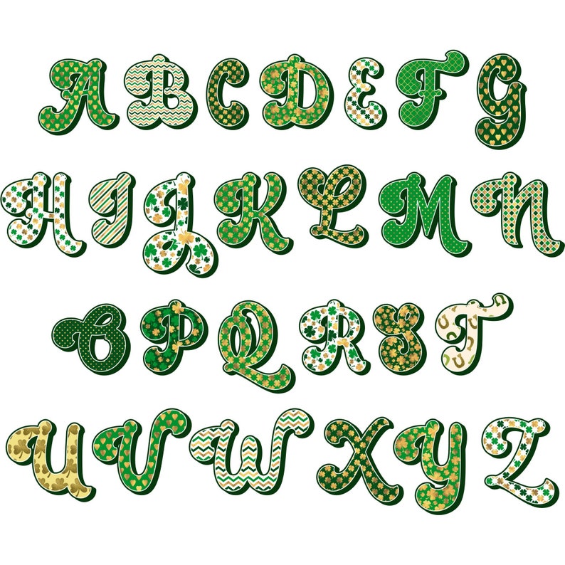 Retro St Patrick's Day Letters PNG Shamrock Alphabet Clip - Etsy