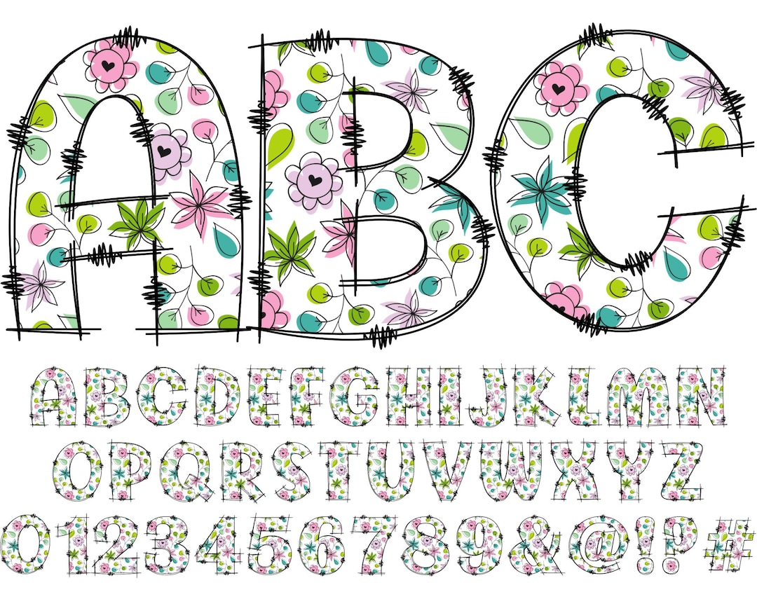 Spring Floral Alphabet PNG, Doodle Alpha, PNG, Doodle Flowers, Doodle ...