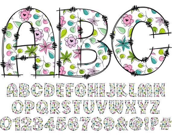 Spring Floral Alphabet PNG Doodle Alpha PNG Doodle Flowers | Etsy