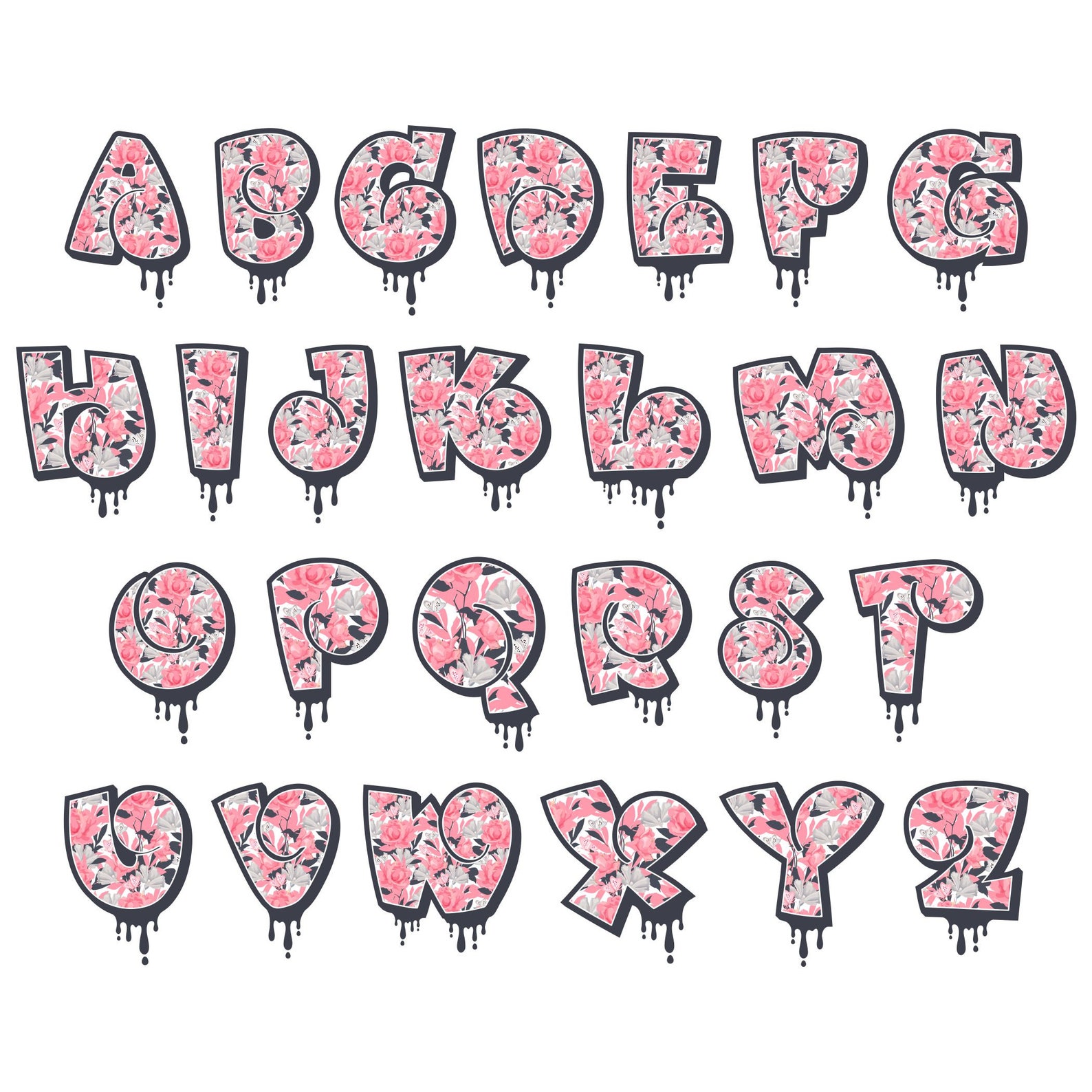 Graffiti Spring Floral Alphabet PNG, Alpha Pack, Doodle Flowers, Doodle ...