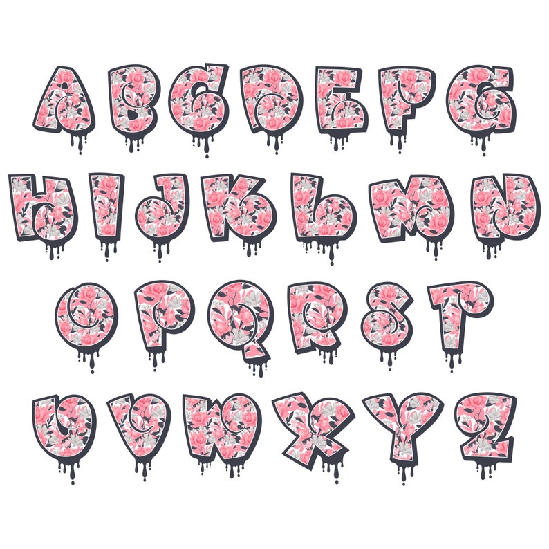 Graffiti Spring Floral Alphabet PNG, Alpha Pack, Doodle Flowers, Doodle ...
