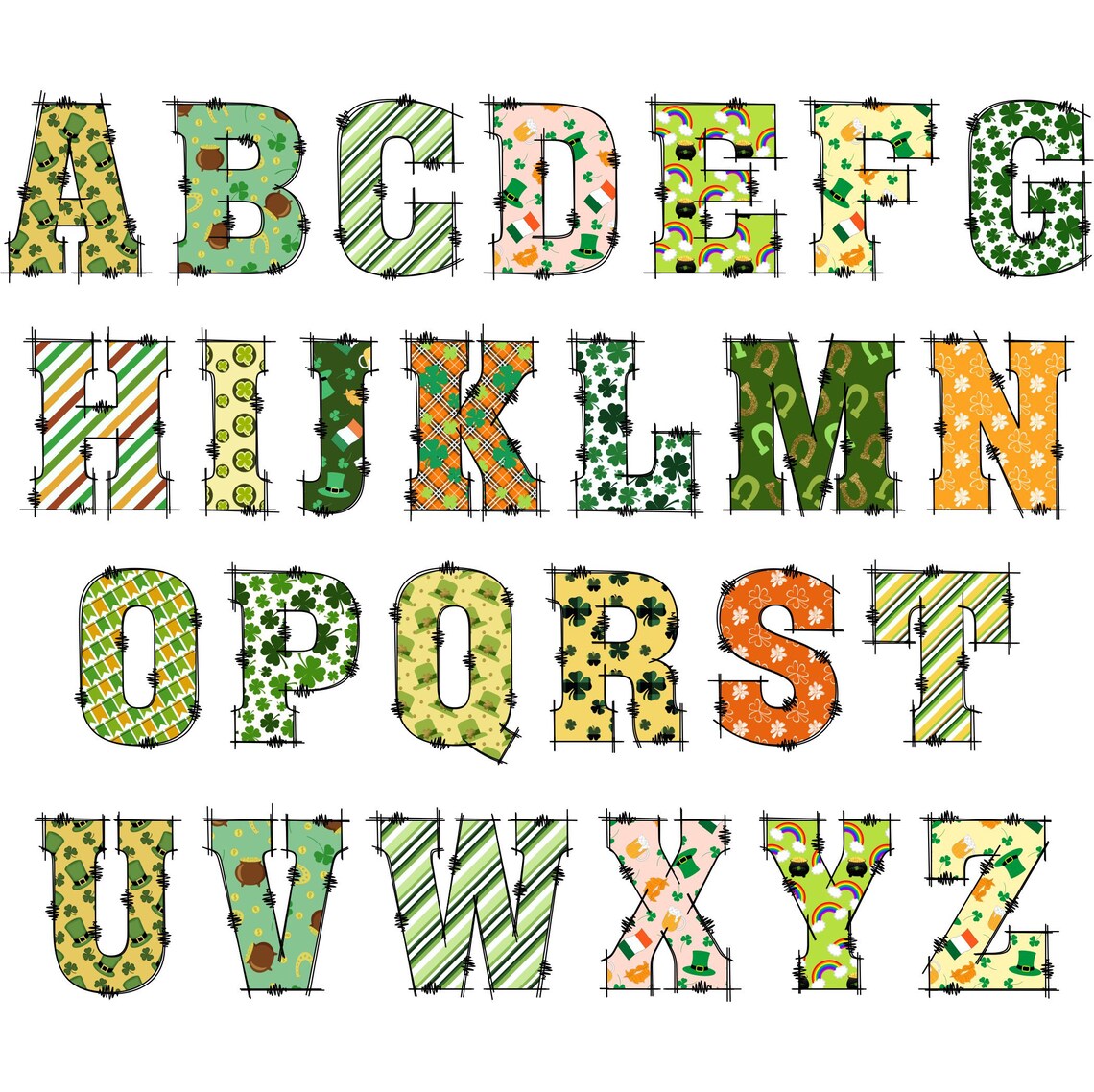 St Patrick's Day Letters PNG Shamrock Alphabet Clip Art - Etsy