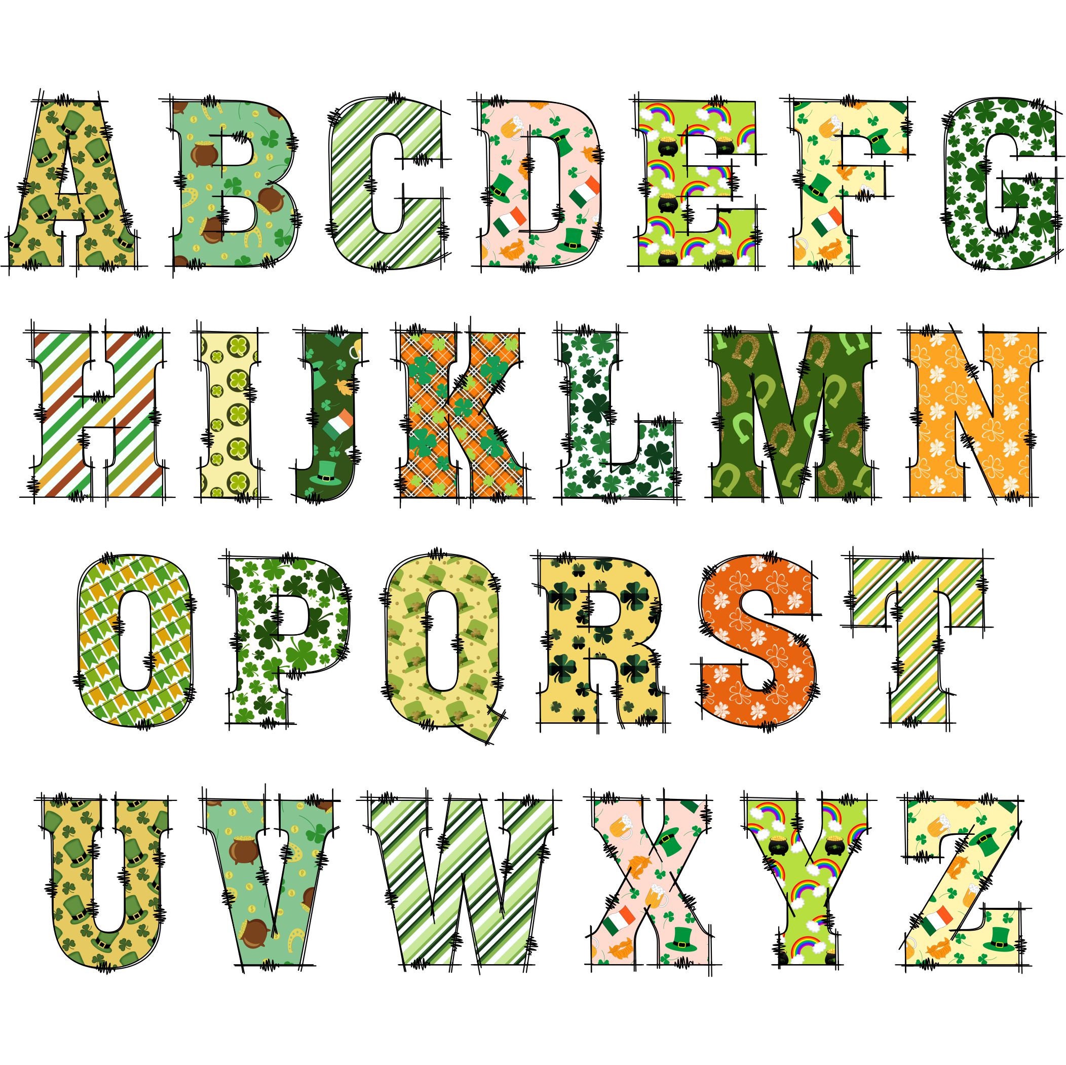 St Patrick's Day Letters PNG Shamrock Alphabet Clip Art - Etsy