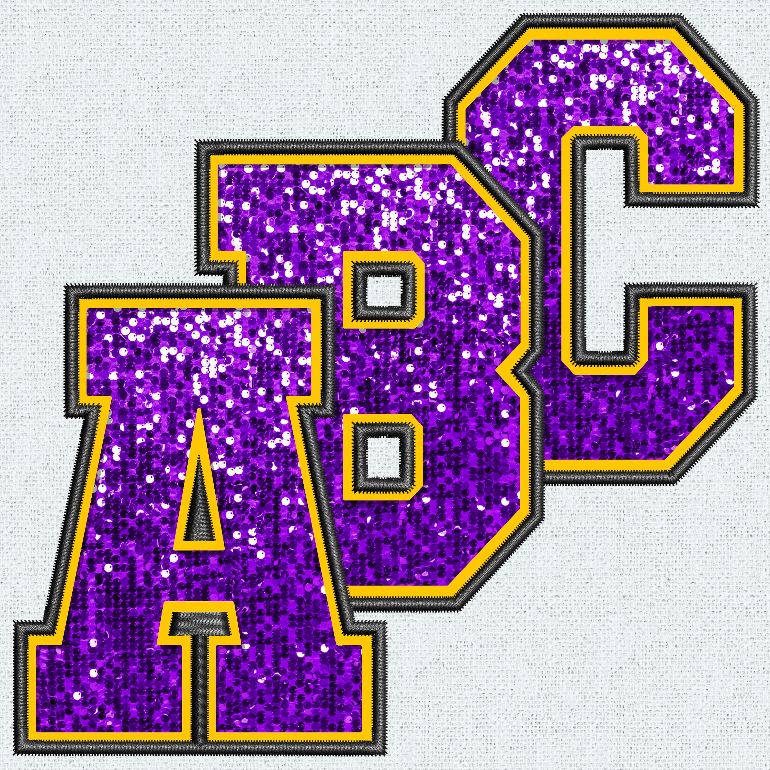 Faux Embroidery Purple Gold Sequin Letters, Faux Sequin Patch, Blue ...
