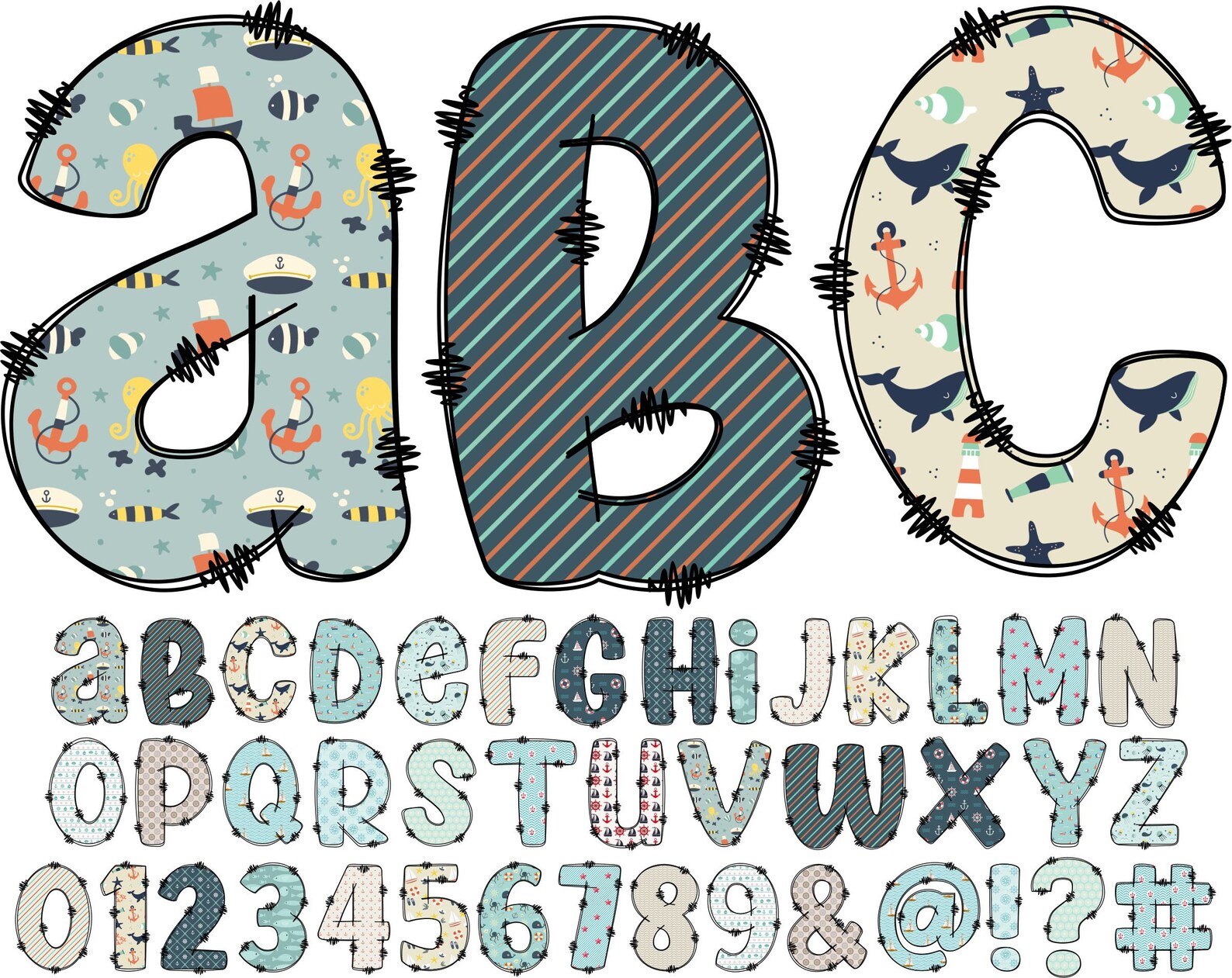 Nautical Alphabet PNG Doodle Alphabet Clip Art Transparent | Etsy