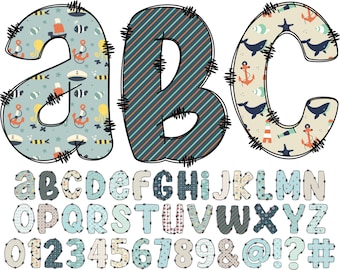Nautical Alphabet PNG Doodle Alphabet Clip Art Transparent | Etsy