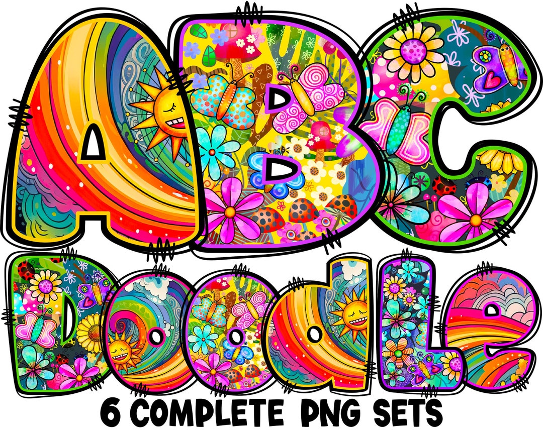 BUNDLE Spring Floral Alphabet PNG, Doodle Flowers, Chubby Alpha Doodle ...