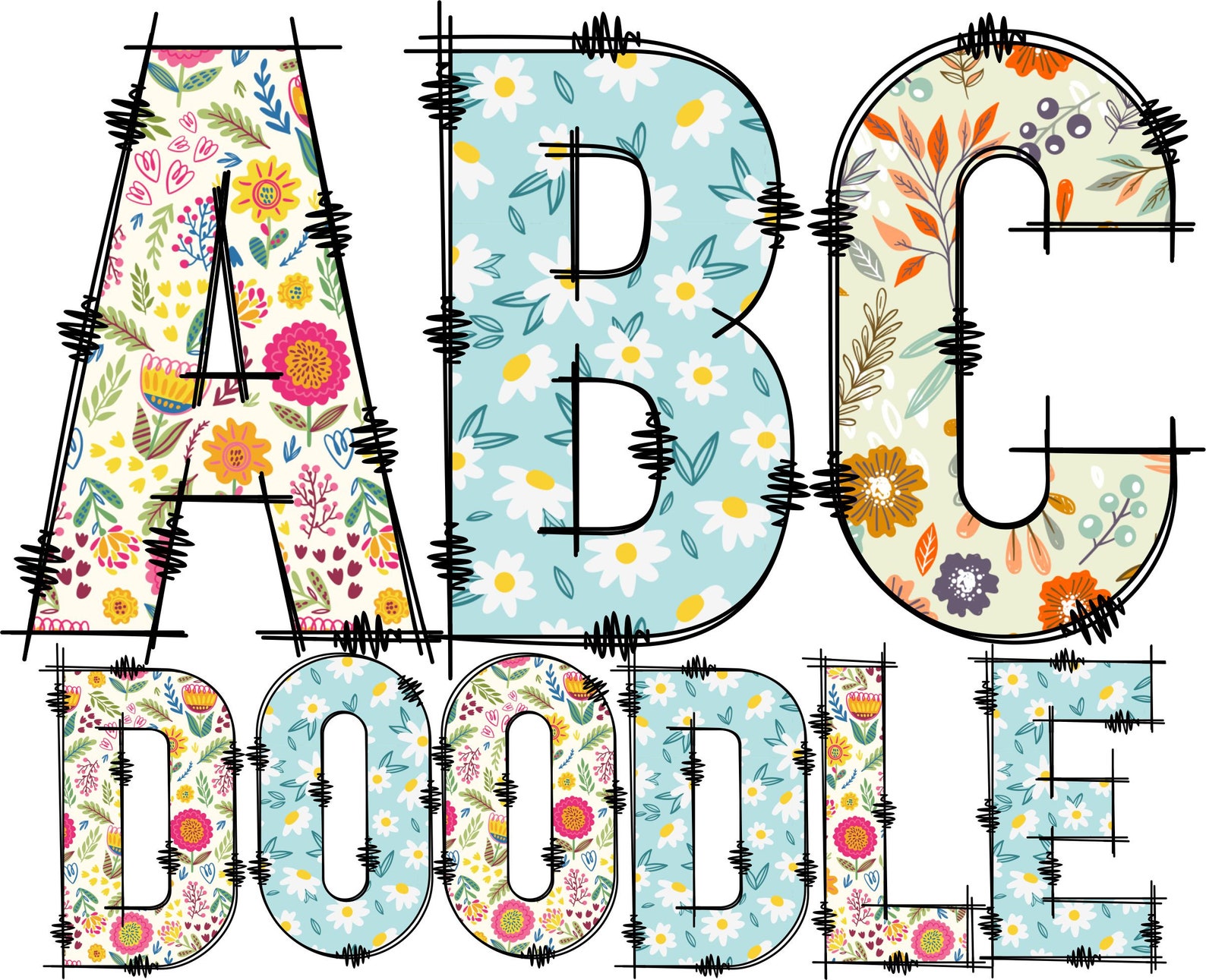Spring Floral Alphabet PNG Doodle Alpha PNG Doodle Flowers - Etsy