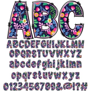 BUNDLE Spring Floral Alphabet PNG, Doodle Alpha, Doodle Flowers, Doodle ...