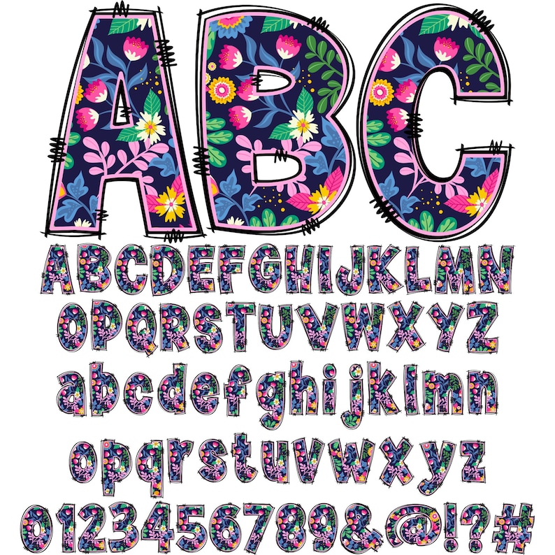 BUNDLE Spring Floral Alphabet PNG Doodle Alpha Doodle - Etsy