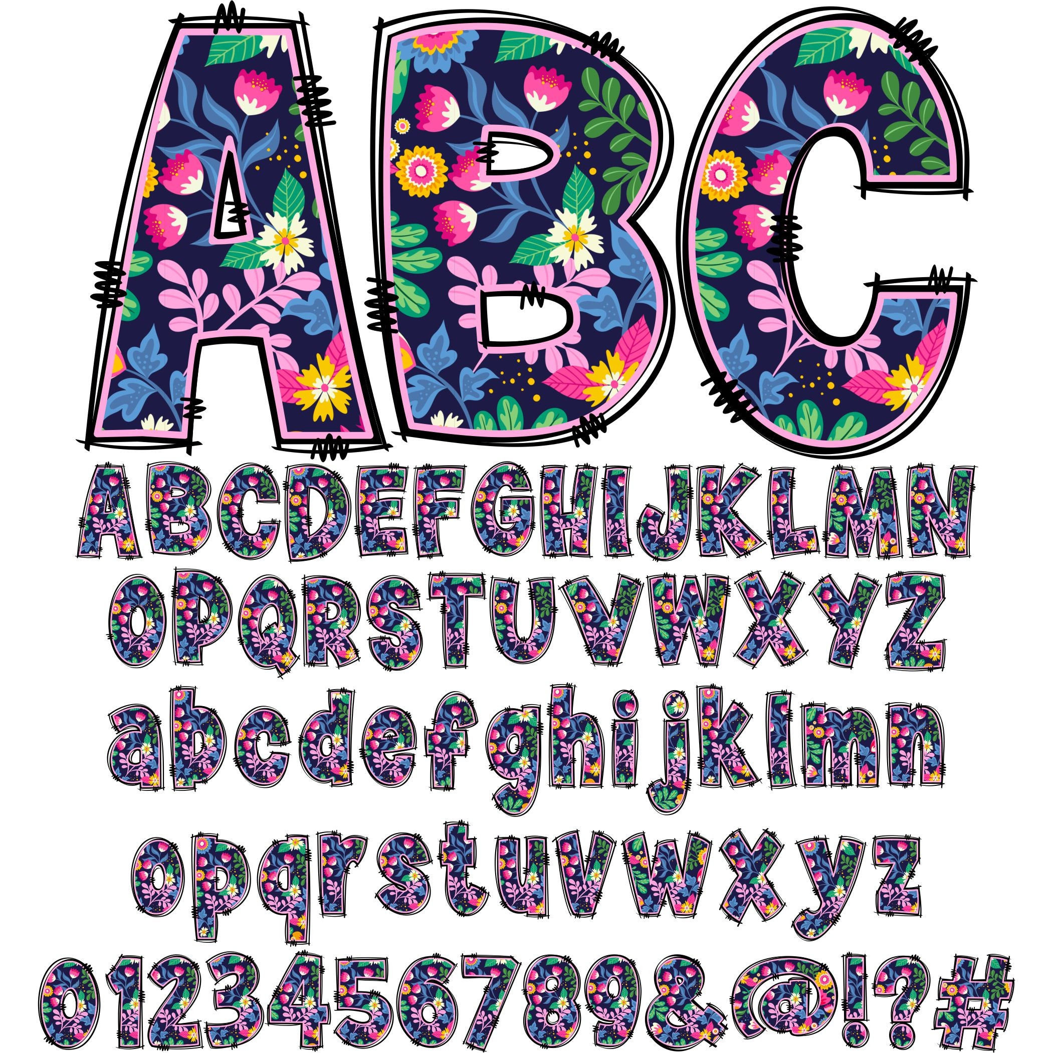 BUNDLE Spring Floral Alphabet PNG Doodle Alpha Doodle - Etsy