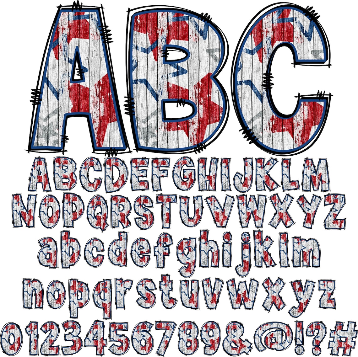 Patriotic Vintage Doodle Letters PNG 4th of July - Etsy