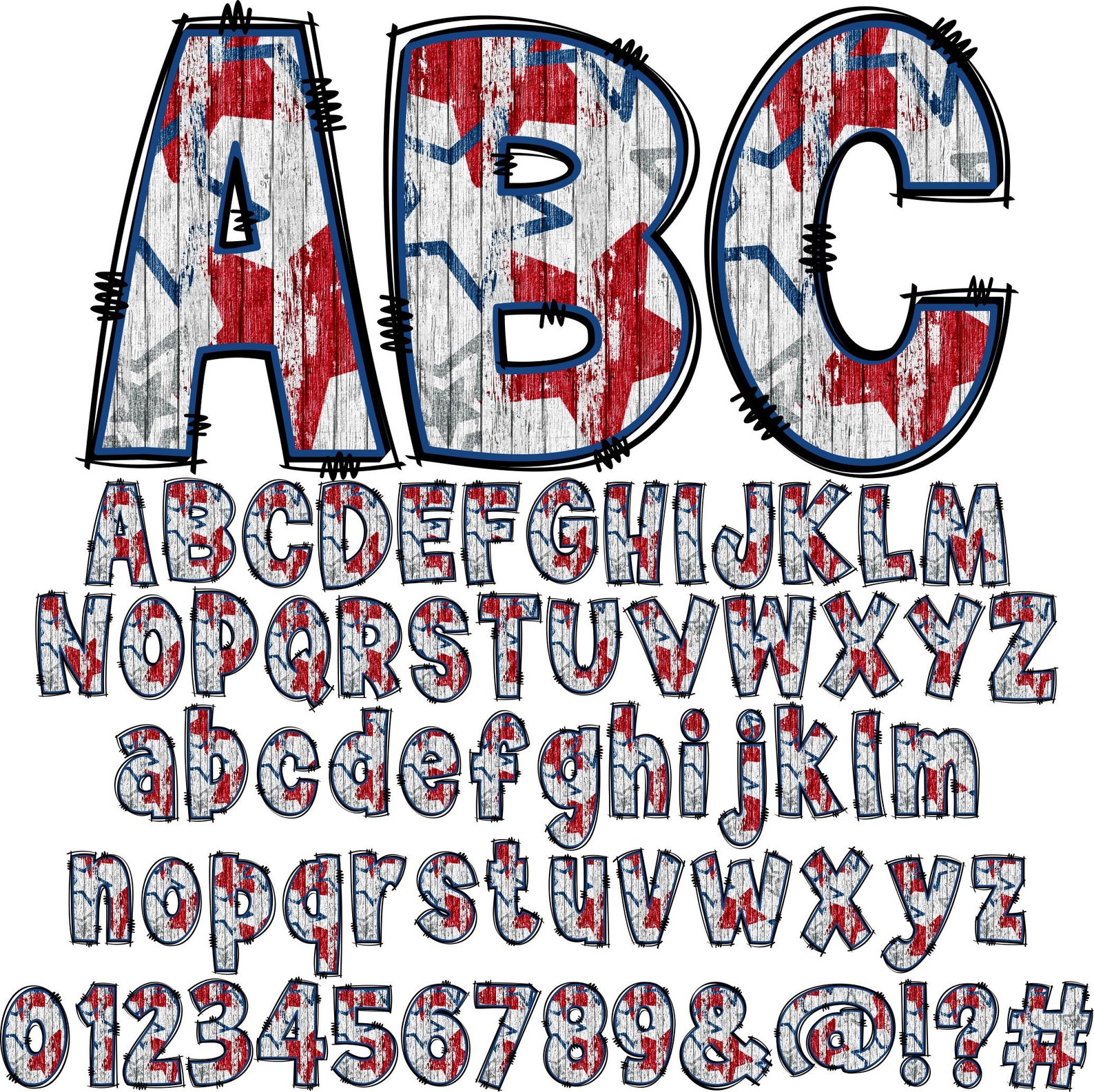 Patriotic Vintage Doodle Letters PNG 4th of July - Etsy