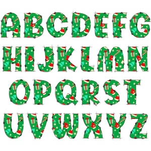 Christmas Letters PNG, Green Wrapping Paper Alphabet, Doodle Holidays ...