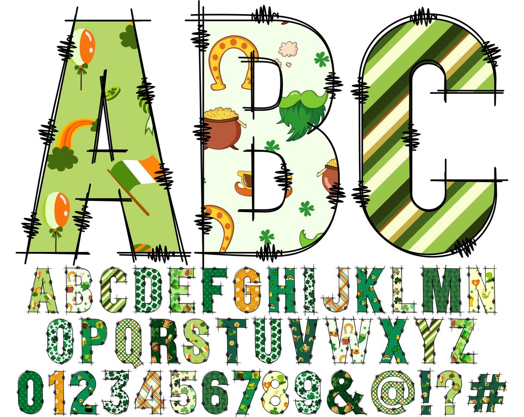 St Patrick's Day Letters PNG, Shamrock Alphabet Clip Art, Doodle Irish ...