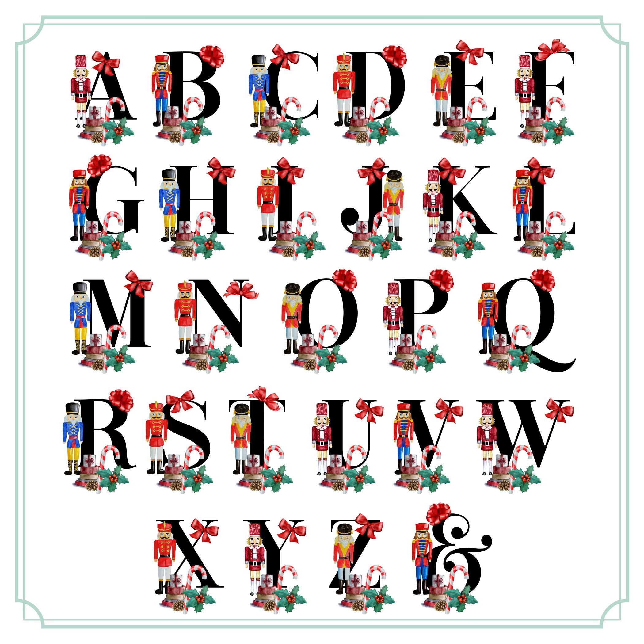 Christmas Watercolor Alphabet PNG Nutcracker Alphabet Clip - Etsy