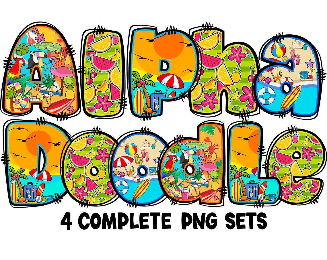 Summer Letters & Numbers PNG, Alpha Doodle, PNG Letters, Summer Doodle ...