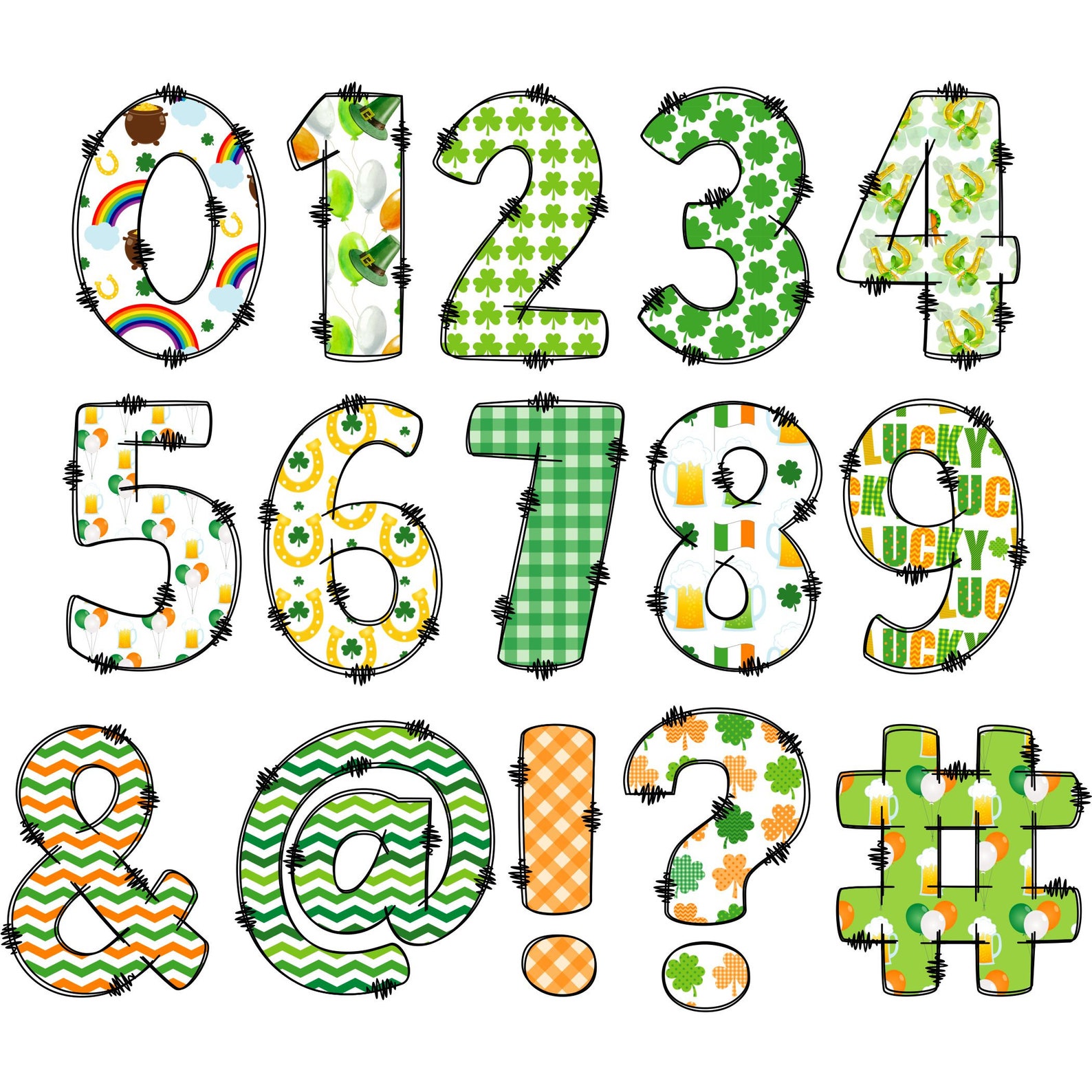 St Patrick's Day Letters PNG, Shamrock Alphabet Clip Art, Doodle, St ...