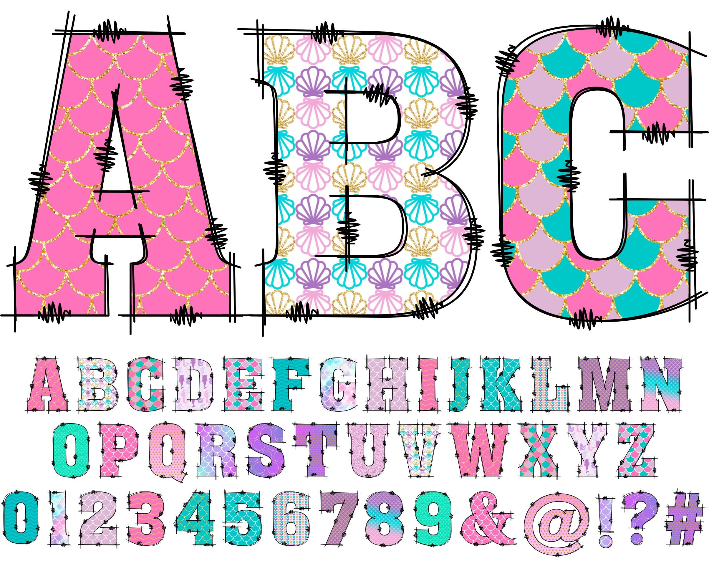 Mermaid Alphabet PNG Doodle Alphabet Clip Art Transparent | Etsy