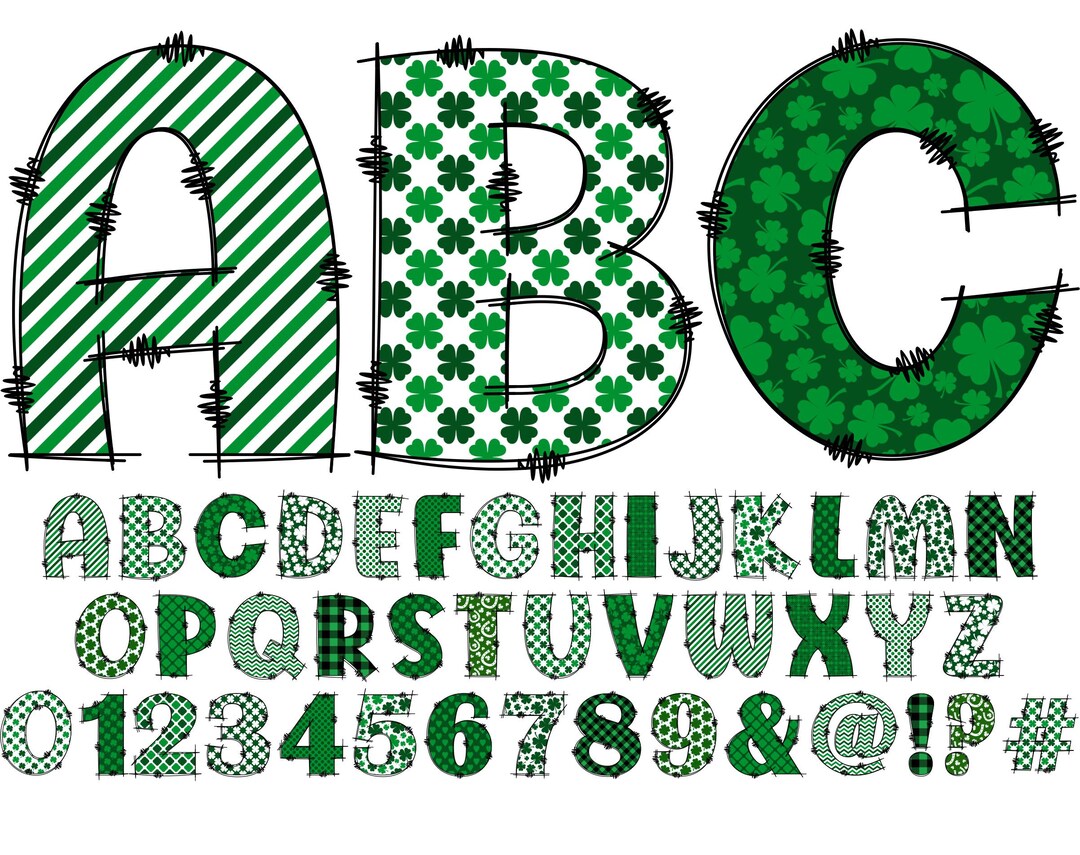 St Patrick's Day Letters PNG, Shamrock Alphabet Clip Art, Doodle, St ...