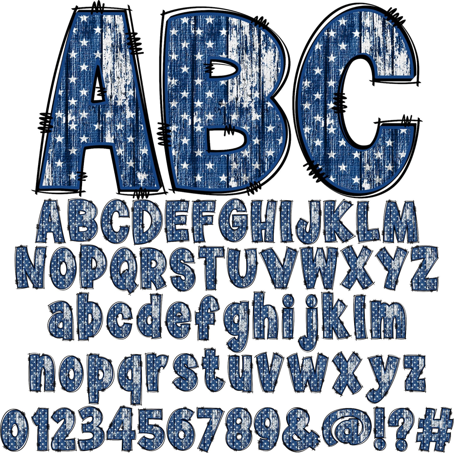 Patriotic Vintage Doodle Letters PNG 4th of July - Etsy