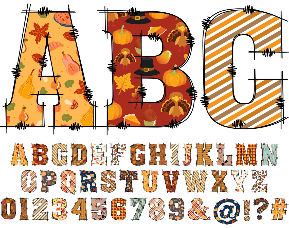 Thanksgiving Clipart Alphabet PNG Doodle Alphabet Clip Art | Etsy