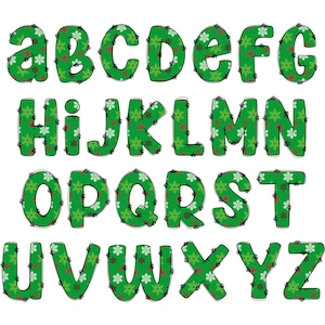 Christmas Clipart Letters PNG, Green Holiday Alphabet, Doodle Holidays ...