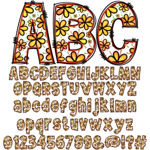BUNDLE Spring Floral Alphabet PNG, Doodle Alpha, Doodle Flowers, Doodle ...